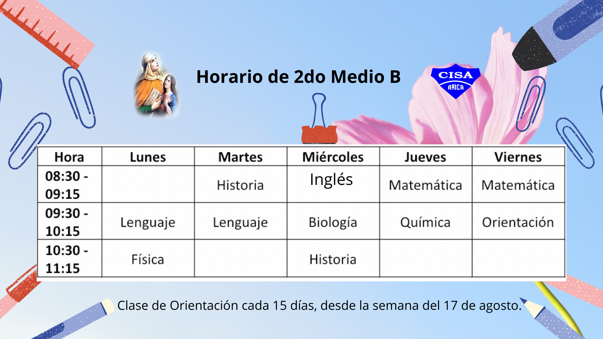 Horarios de Inglés – Colegio Italiano Santa Ana
